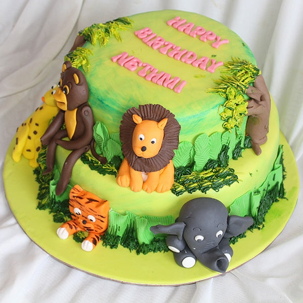 Jungle And Lots Of Animal Theme Cake - Bloomsvilla