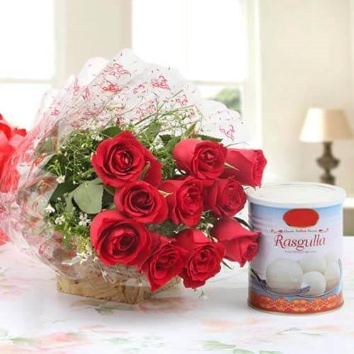 Sweet Red Rose N Rasgulla– Bloomsvilla