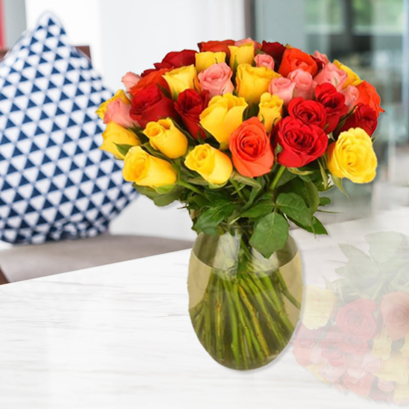 Colorful Roses In Vase– Bloomsvilla