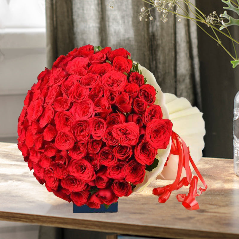 Romantic 100 Roses Valentines Bouquet– Bloomsvilla